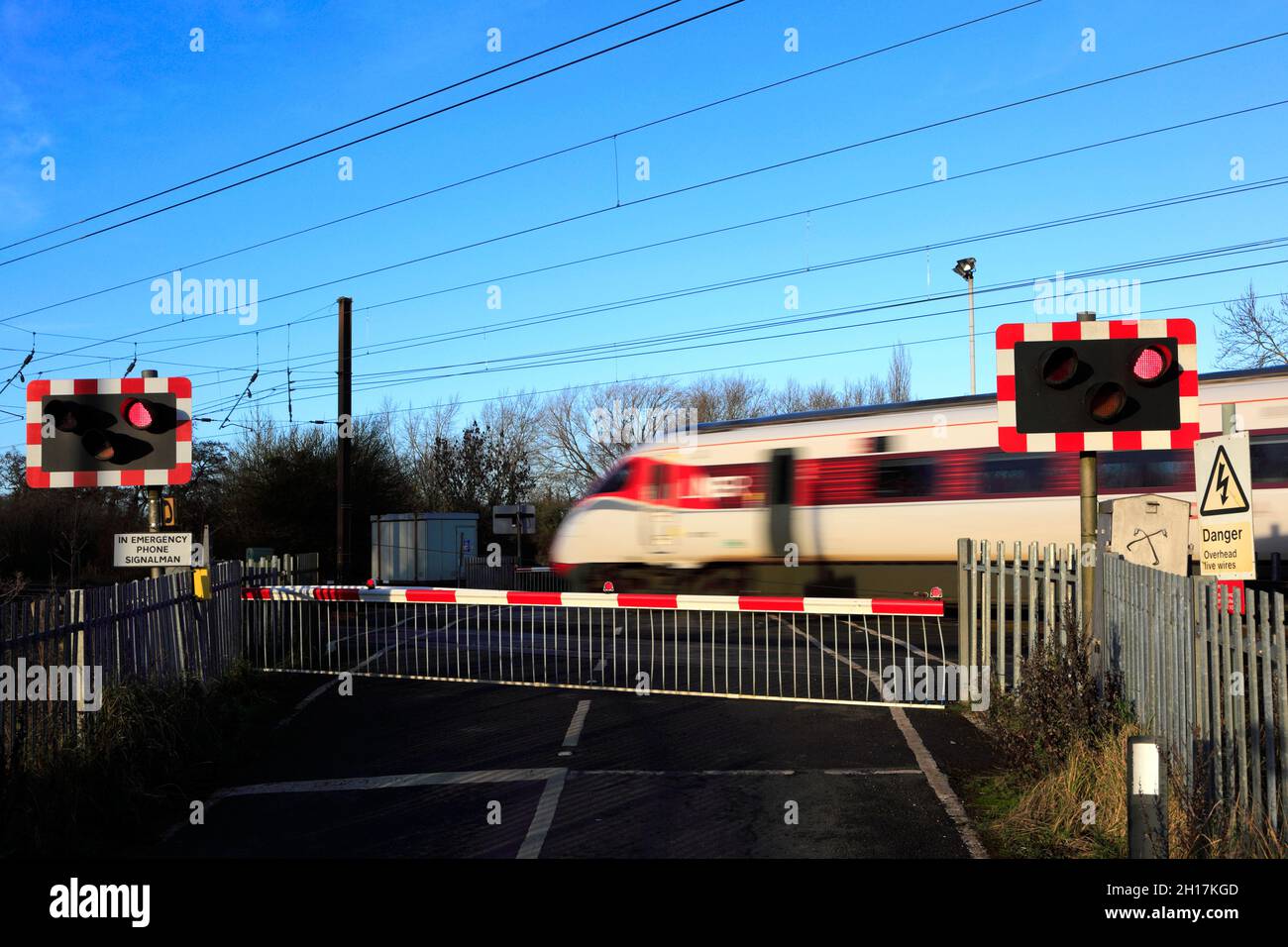 Azuma train passing Red lights at an unmanned Level crossing, East ...