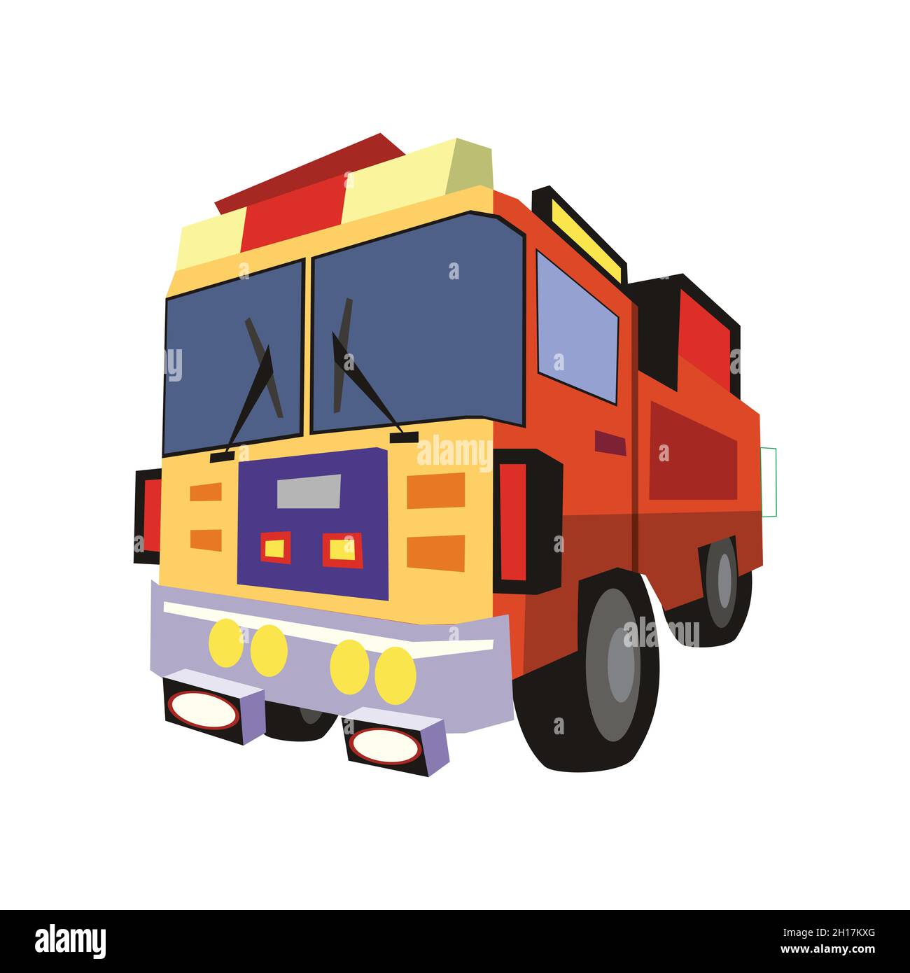 Flat vector illustration of a red fire truck. isolated on a white ...