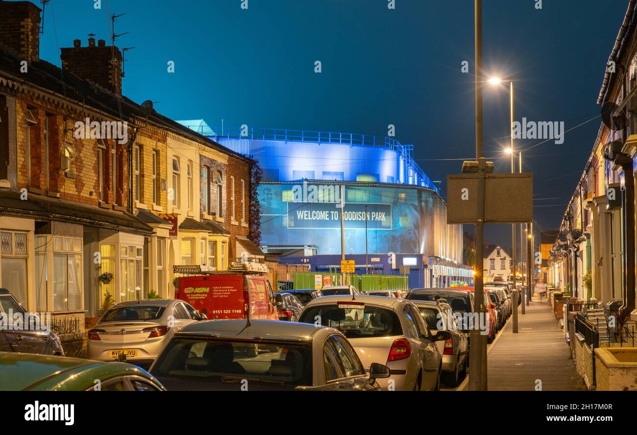 Gwladys Street, Walton Liverpool 4, with a night game in progress at ...