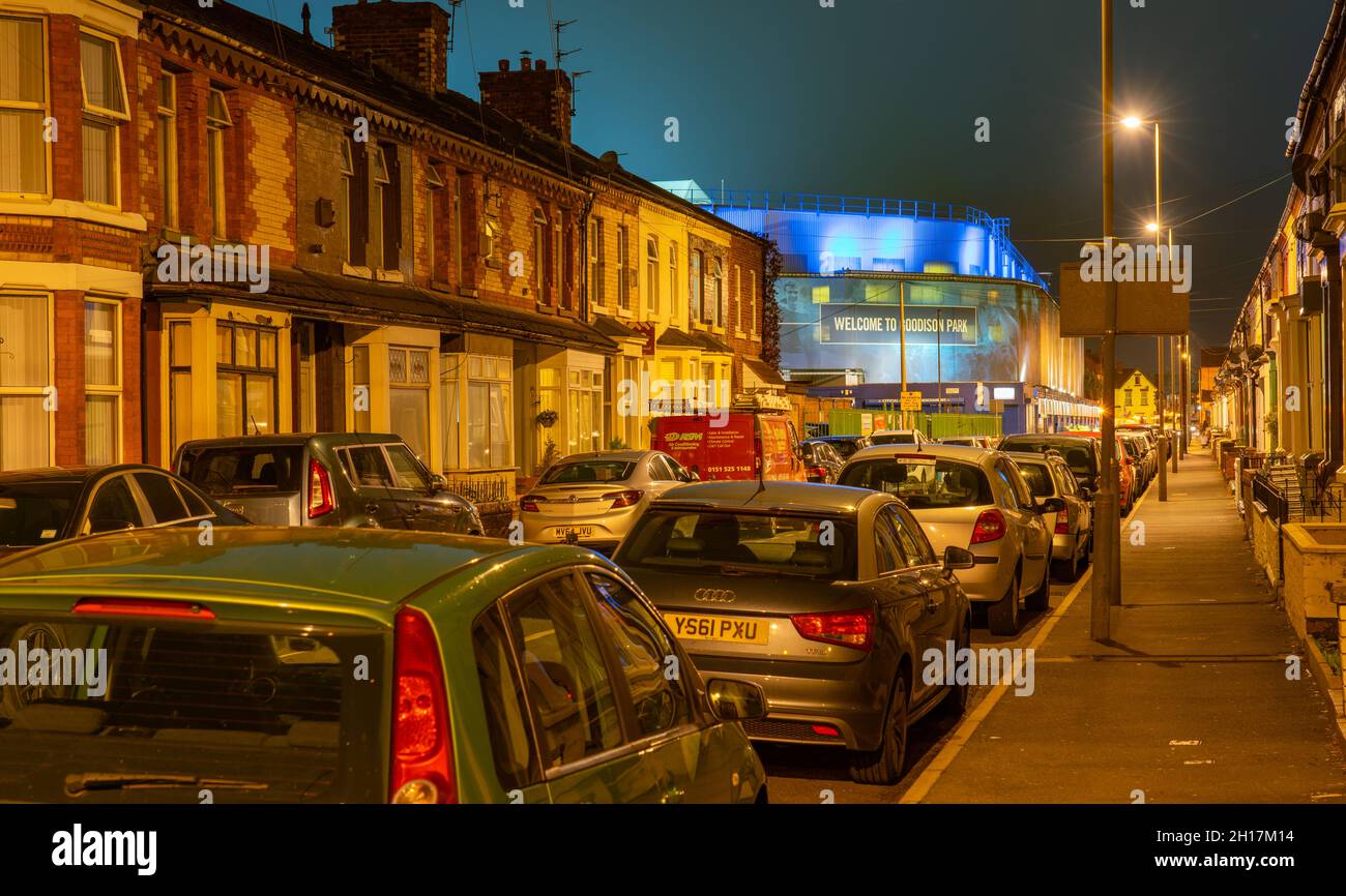 Gwladys Street, Walton Liverpool 4, with a night game in progress at ...