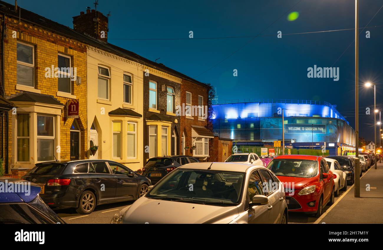 Gwladys Street, Walton Liverpool 4, with a night game in progress at ...