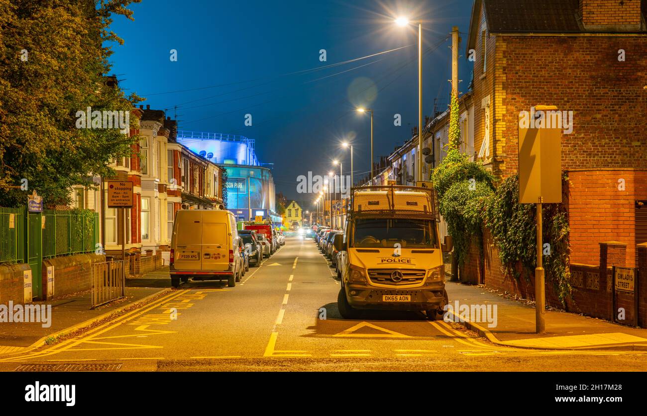 Gwladys Street, Walton Liverpool 4, with a night game in progress at ...
