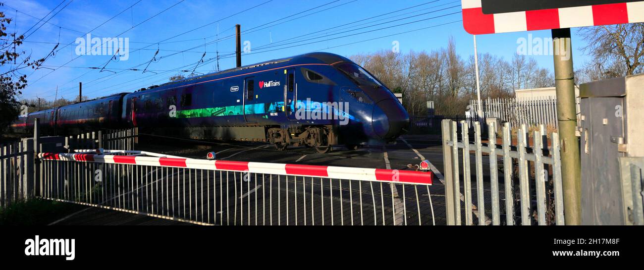 Hull Trains Paragon train passing red lights at an unmanned Level ...