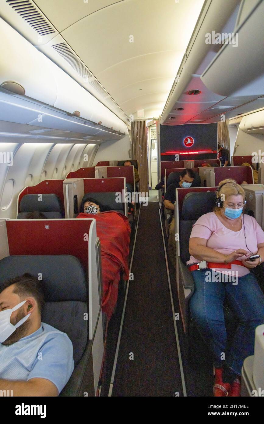 passengers in Turkish Airlines business class cabin Stock Photo - Alamy