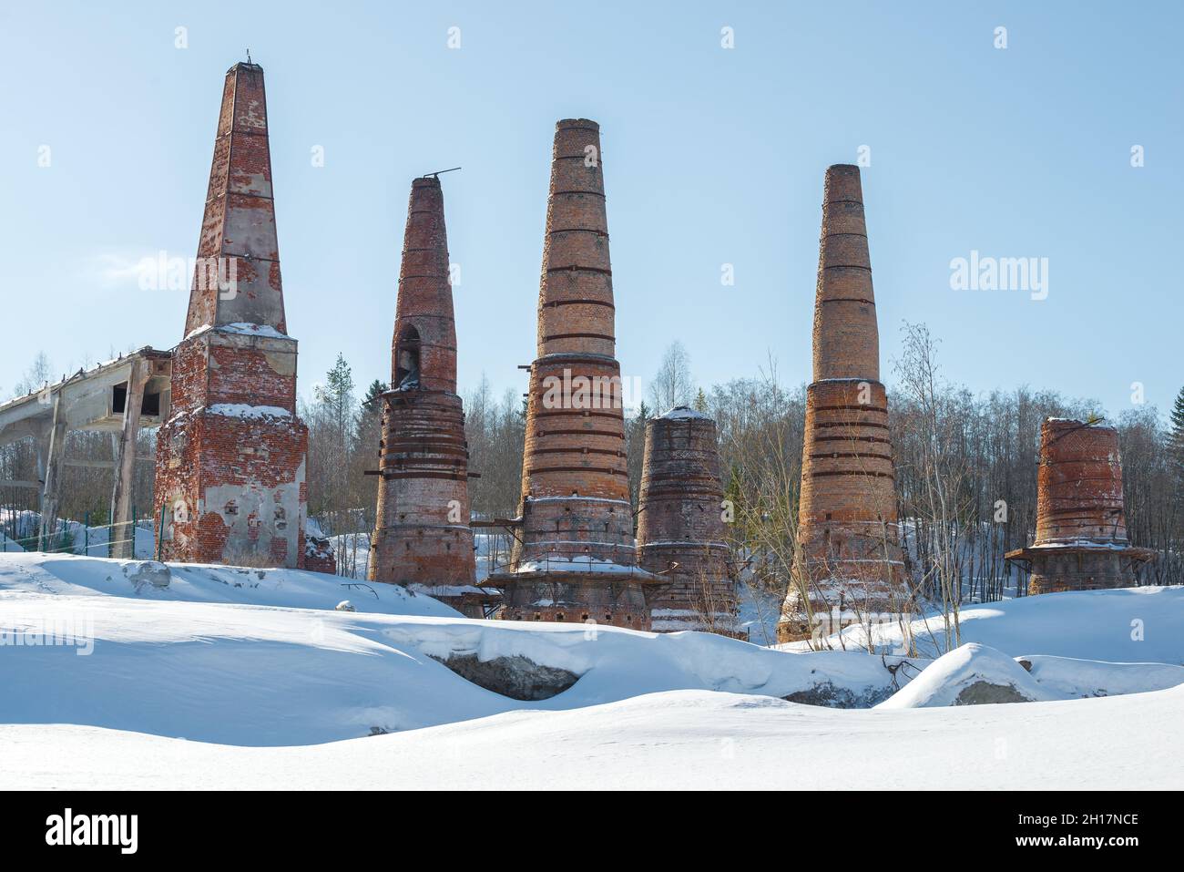 View of the ruins of the lime kilns of the old marble and lime factory ...