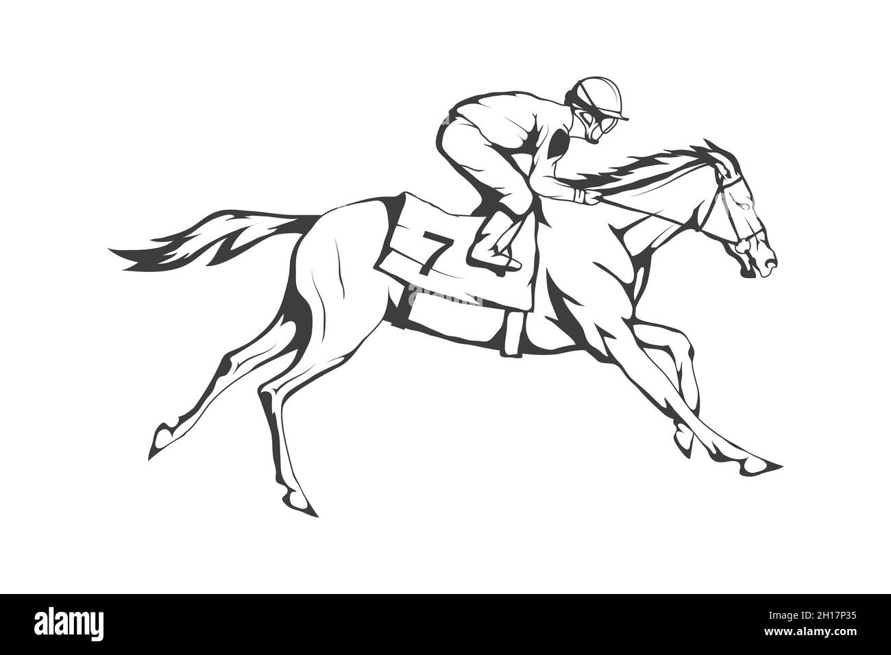 Horse racing. Jockey on racing horse running to the finish line. Race ...