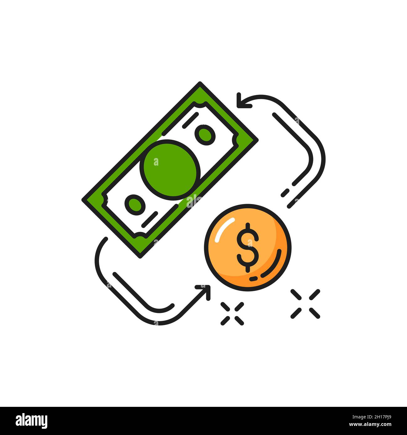 Money savings cash exchange business operations isolated color line icon. Vector paper bill and ...
