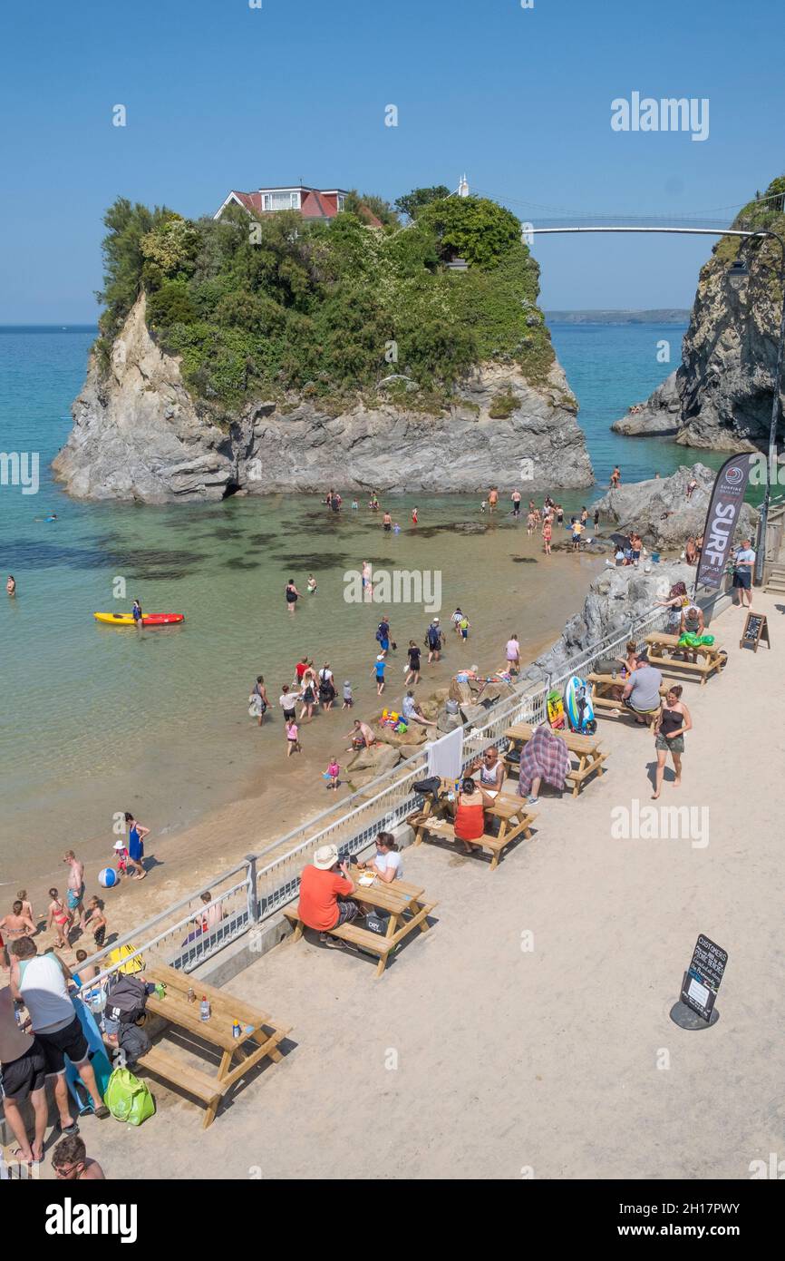 The Island. The iconic coastal feature on Towan Beach in Newquay in ...
