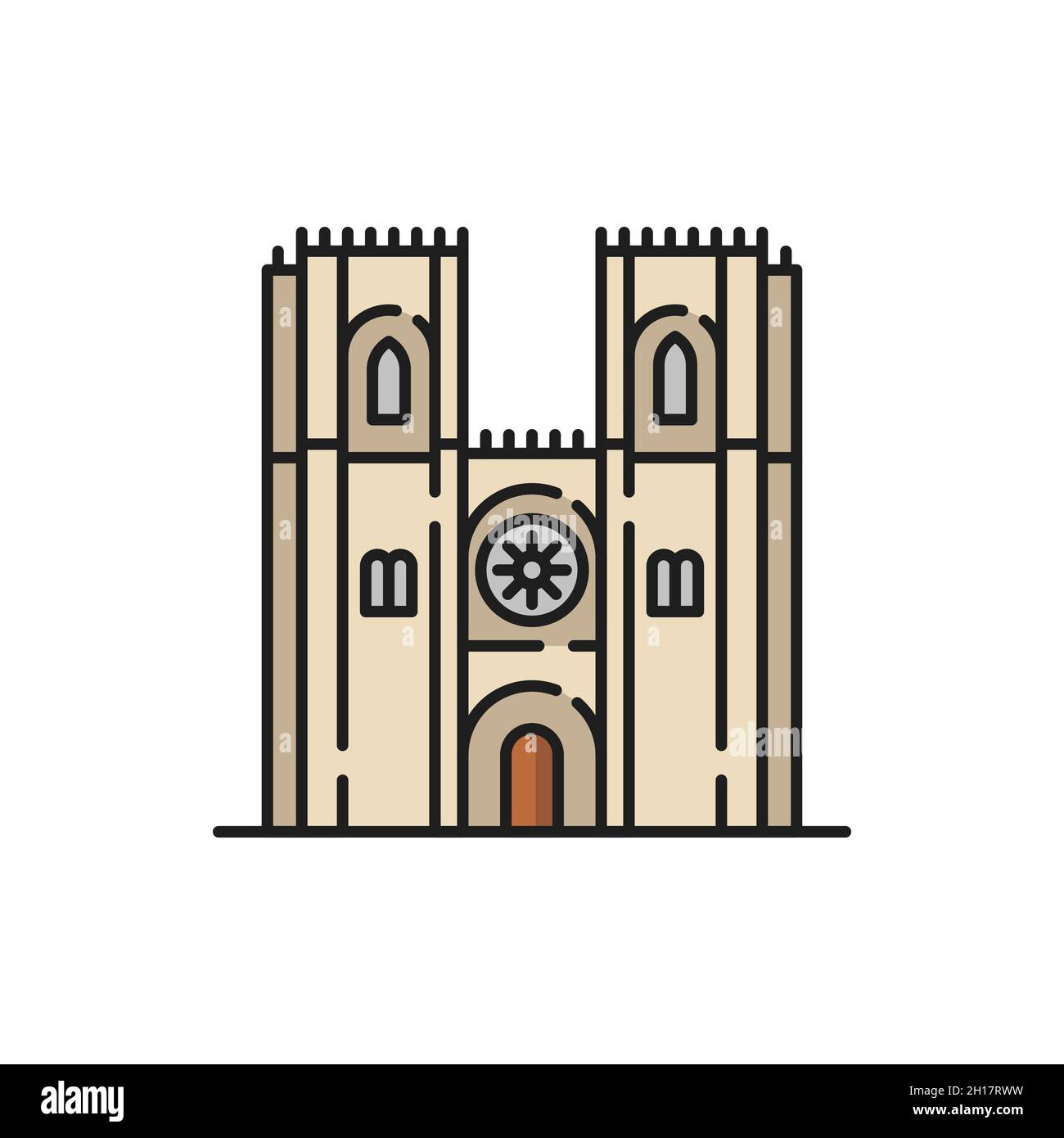 Portugal catholic religion cathedral isolated color church flat line ...