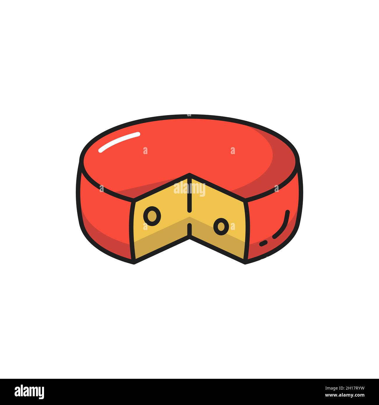 Round Swiss cheese with cut triangle isolated flat line icon. Vector ...