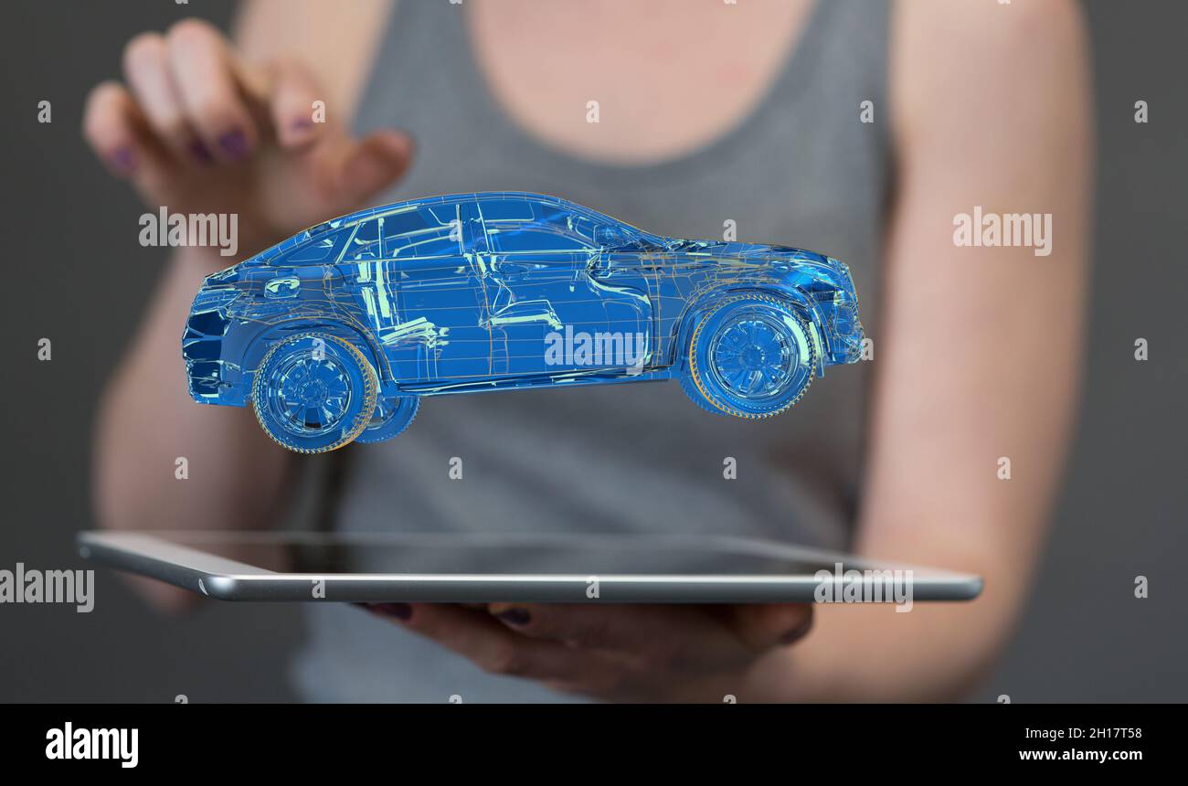 A 3D rendering of a digital futuristic electro car, e-motion concept ...