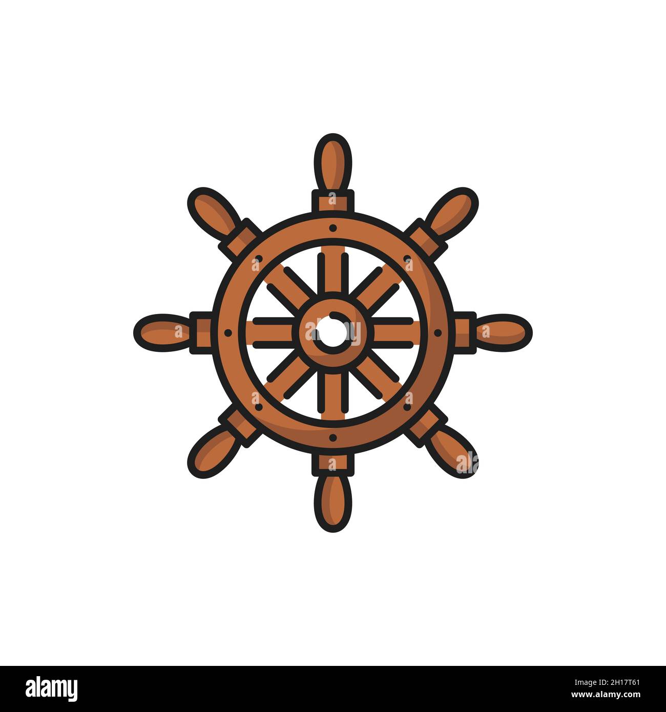 Ship wheel, seafarer handwheel or ship-wheel with handles isolated flat ...