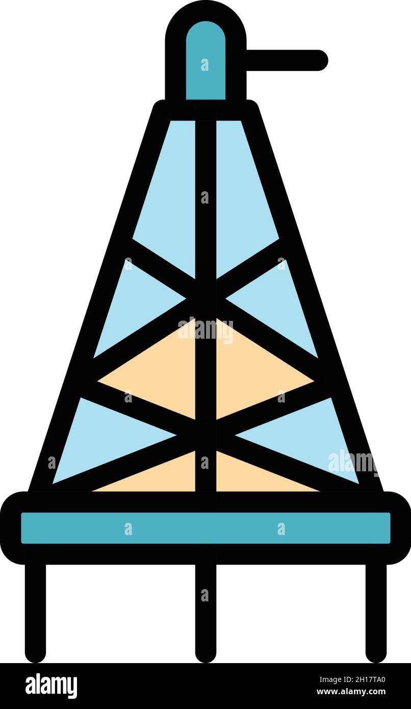 Oil rig icon. Outline oil rig vector icon color flat isolated Stock ...