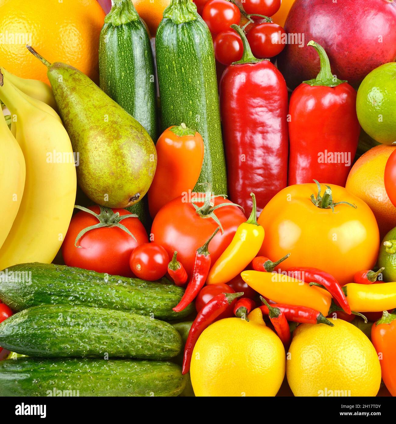 Set bright ripe fruits and vegetables isolated on white background ...