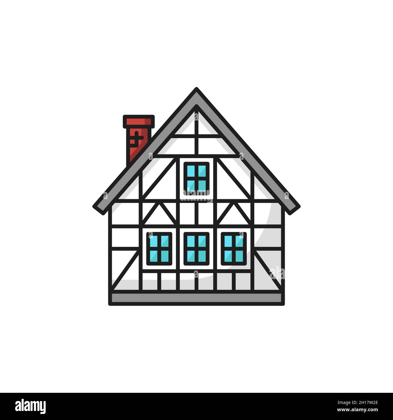 Mountain chalet Switzerland traditional building isolated flat line ...