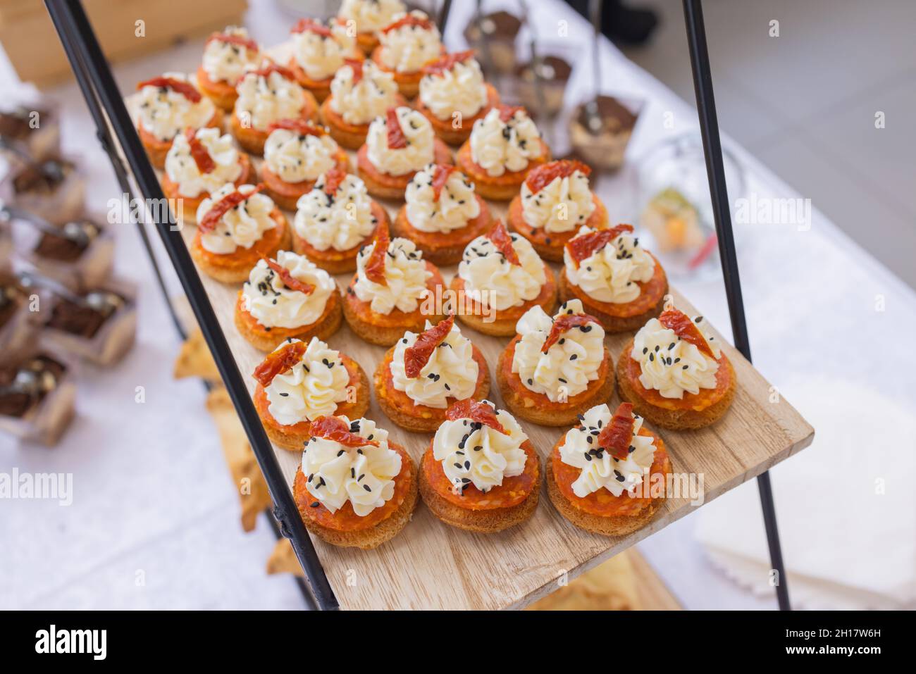 Different types of canapes on buffet table Stock Photo - Alamy