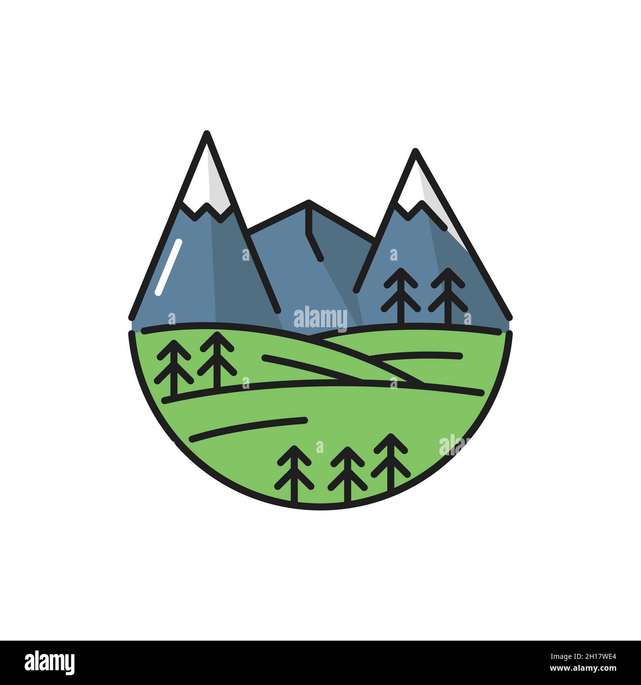 Alps mountains scenery landscape flat line icon. Vector line sign of ...