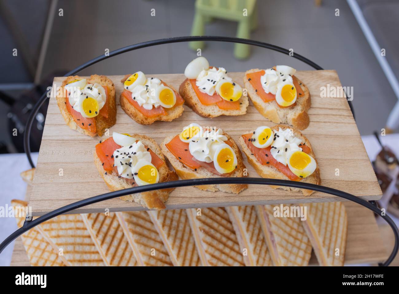 Different types of canapes on buffet table Stock Photo - Alamy