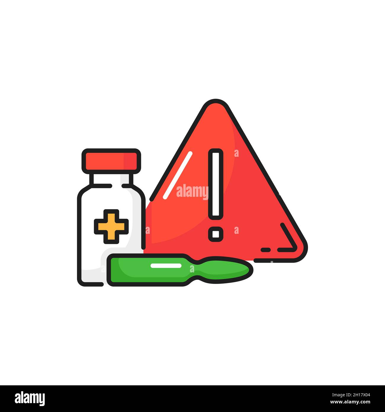 Stop pills, drugs and vaccination, vaccine vial isolated color line ...