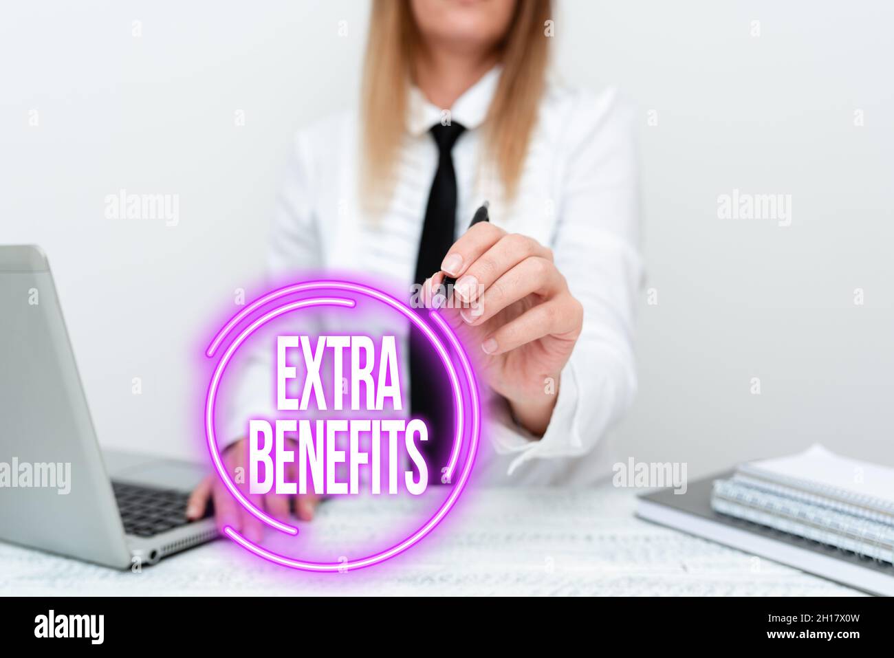 Text sign showing Extra Benefits. Word Written on Additional ...