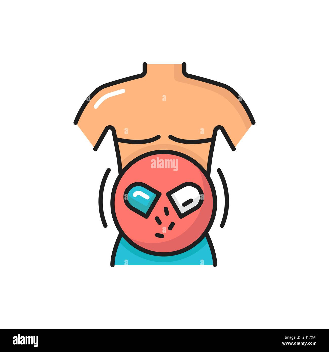 Good digestion in human body, probiotics bacteria isolated color line ...