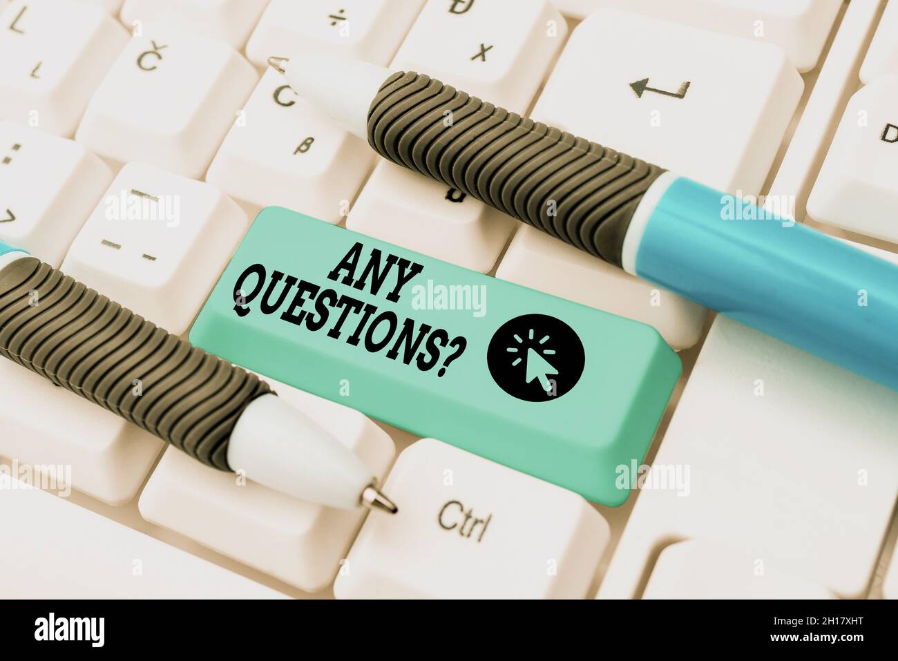 Handwriting text Any Questions Question. Business concept you say write ...