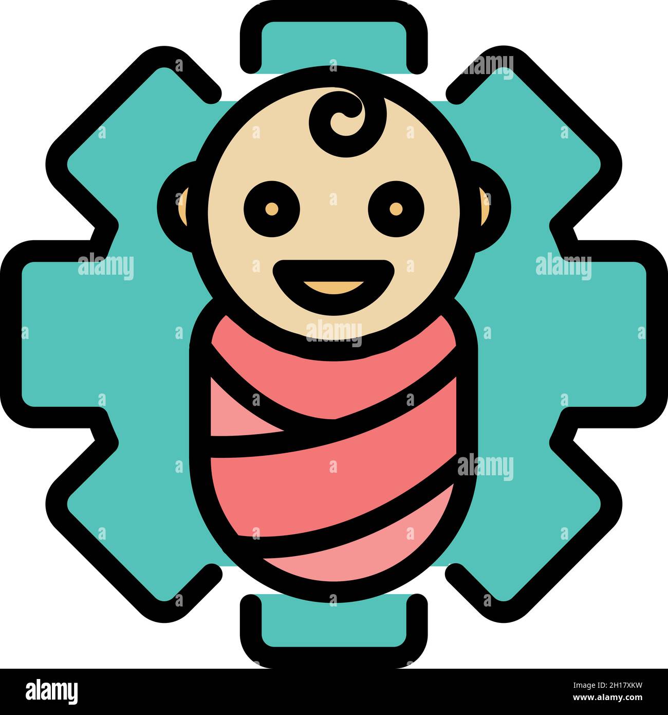 Baby and medical cross icon. Outline baby and medical cross vector icon ...