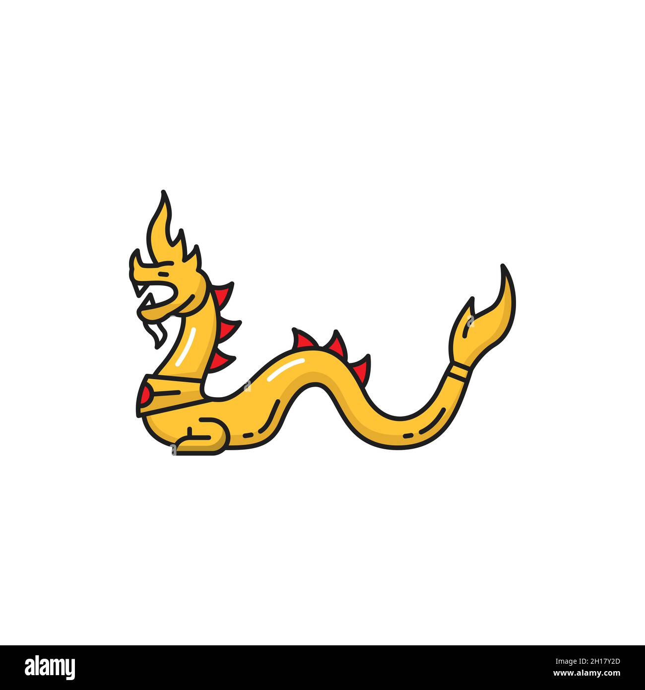 Golden Naga woodcarving, Thailand dragon or snake isolated color line ...