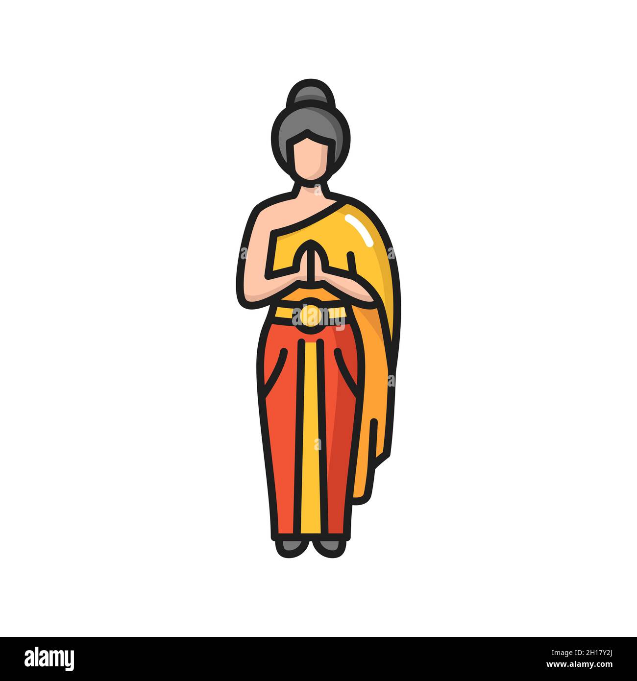Woman in Thai traditional dress color line icon. Vector Thailand female ...