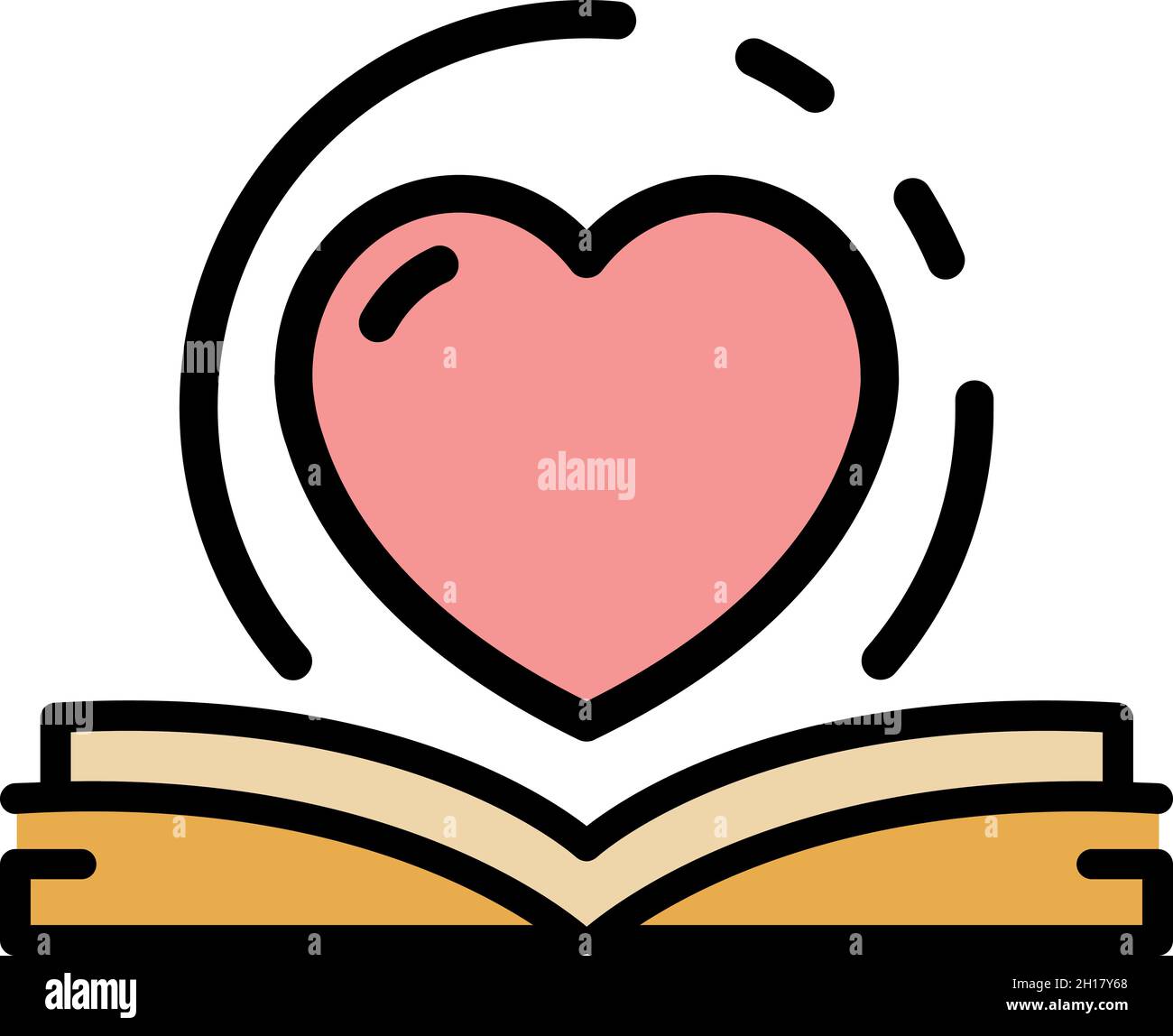 Open book and heart icon. Outline open book and heart vector icon color ...
