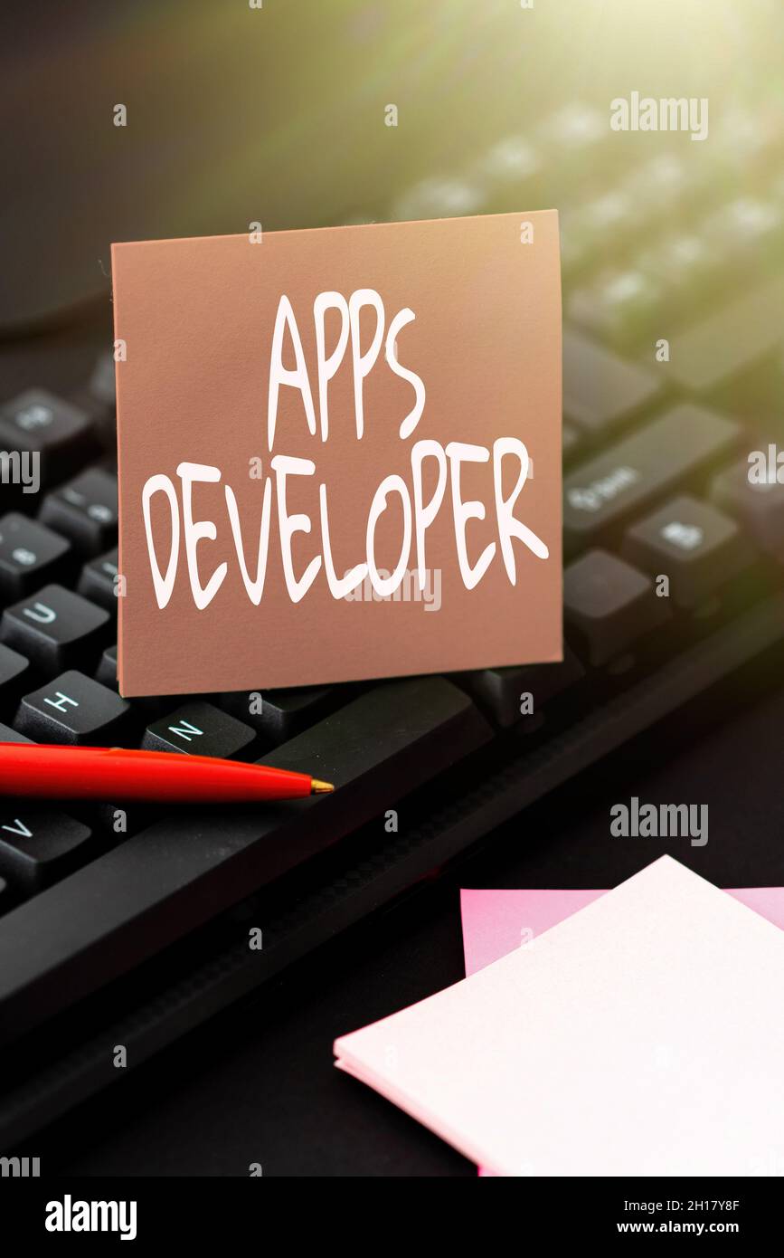 Text sign showing Apps Developer. Business showcase Graphic artist Software Programmer and ...