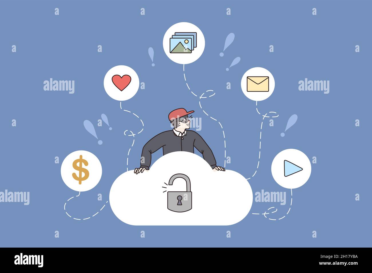 Hacker get information data from storage online cloud. Thief hacks ...
