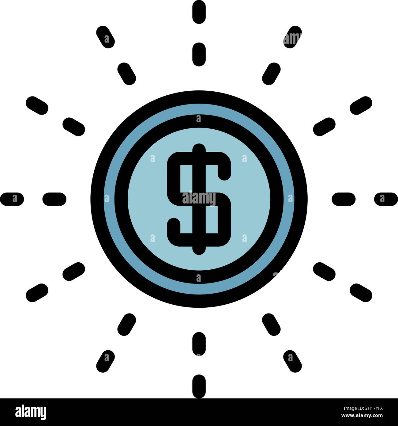 Shining coin icon. Outline shining coin vector icon color flat isolated ...