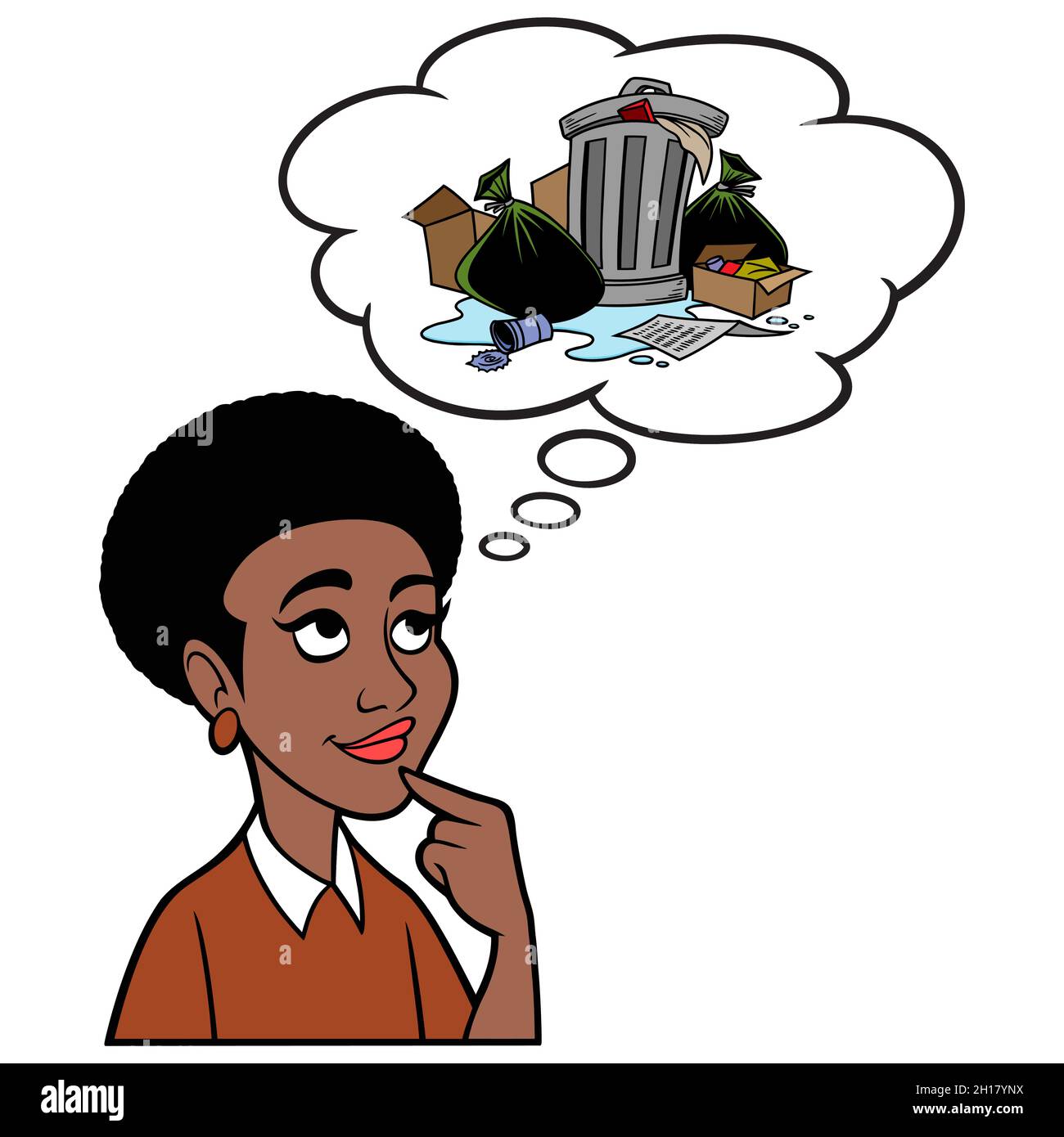 Woman thinking about Garbage - A cartoon illustration of a Woman ...
