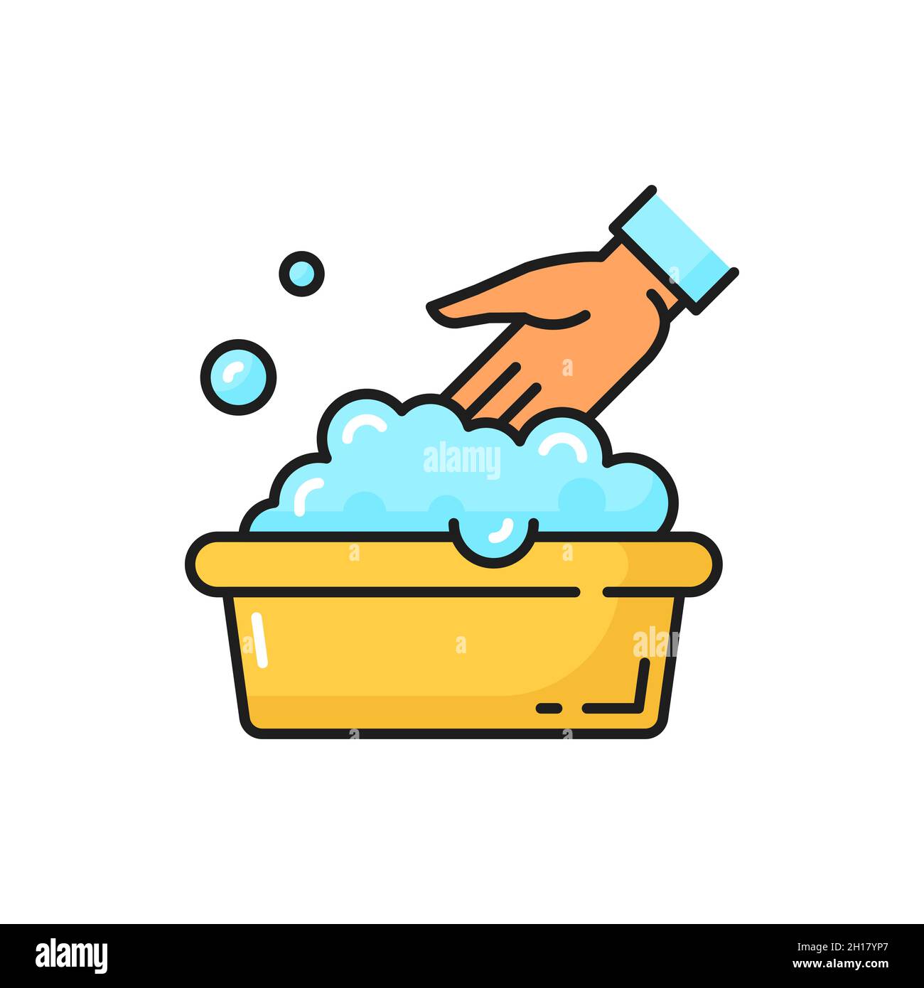 Hand wash sign isolated color line icon. Vector washbowl with foam ...