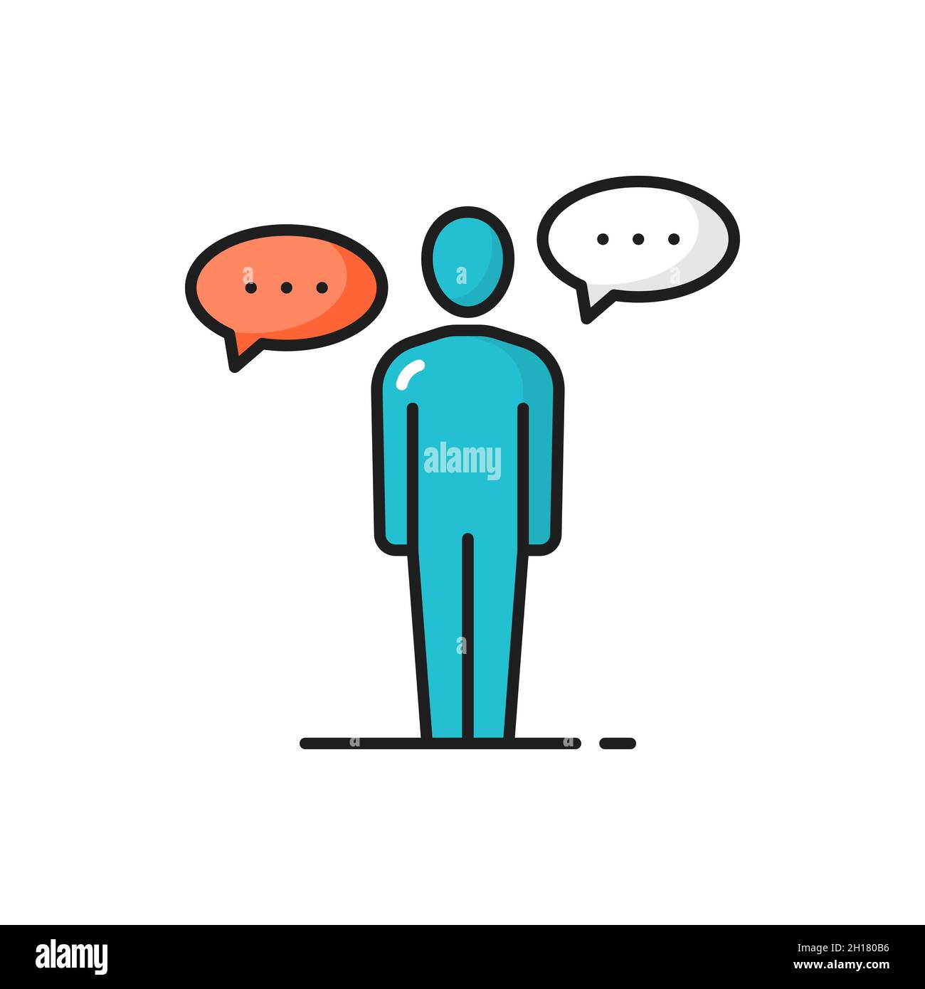 Man with dialogue chat bubble isolated color icon. Vector man or woman ...