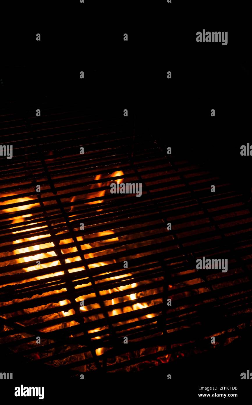 selective focus, fire texture, grill grill with burning coals ...