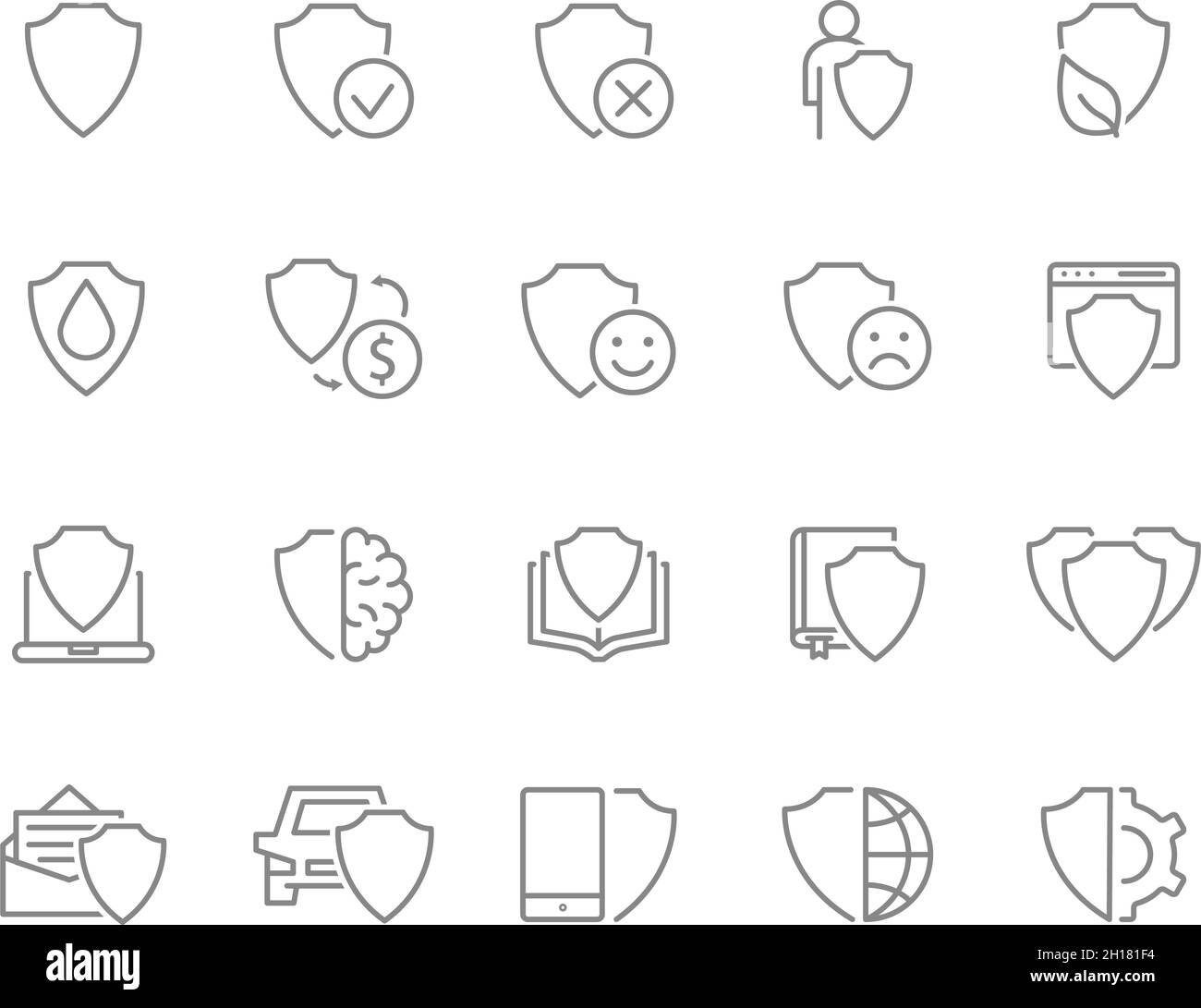 Defense line icon set. Shield, security, protective, protection, safety ...