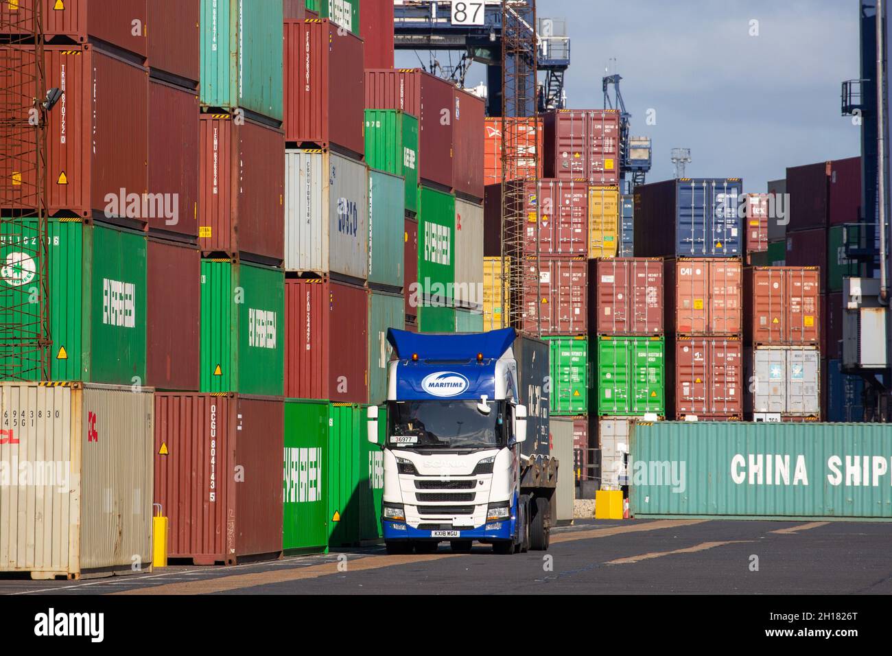 Picture dated October 15th shows the containers at the port of ...