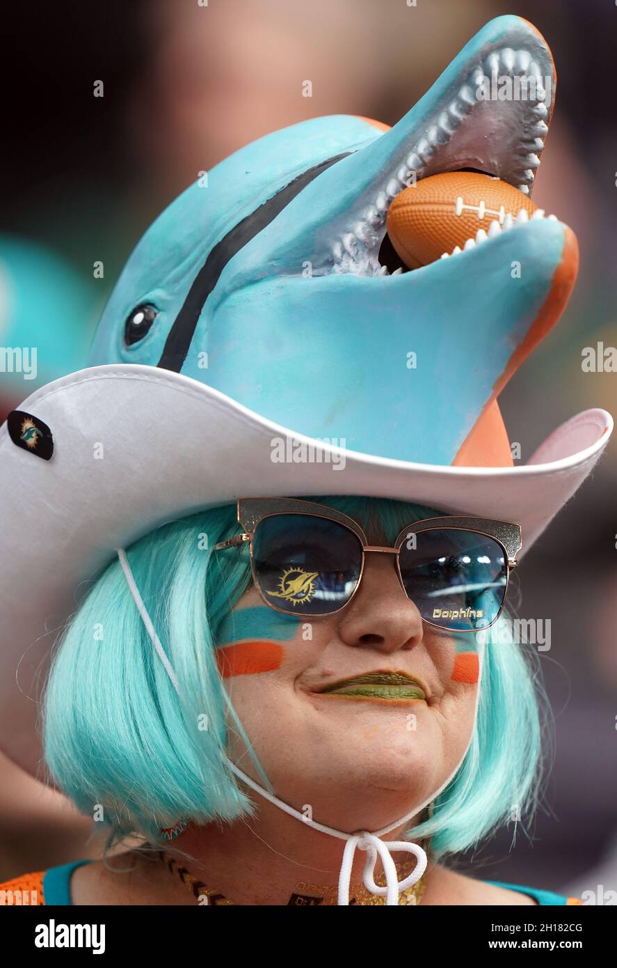 Miami Dolphins fan in fancy dress before the match which is part of the ...