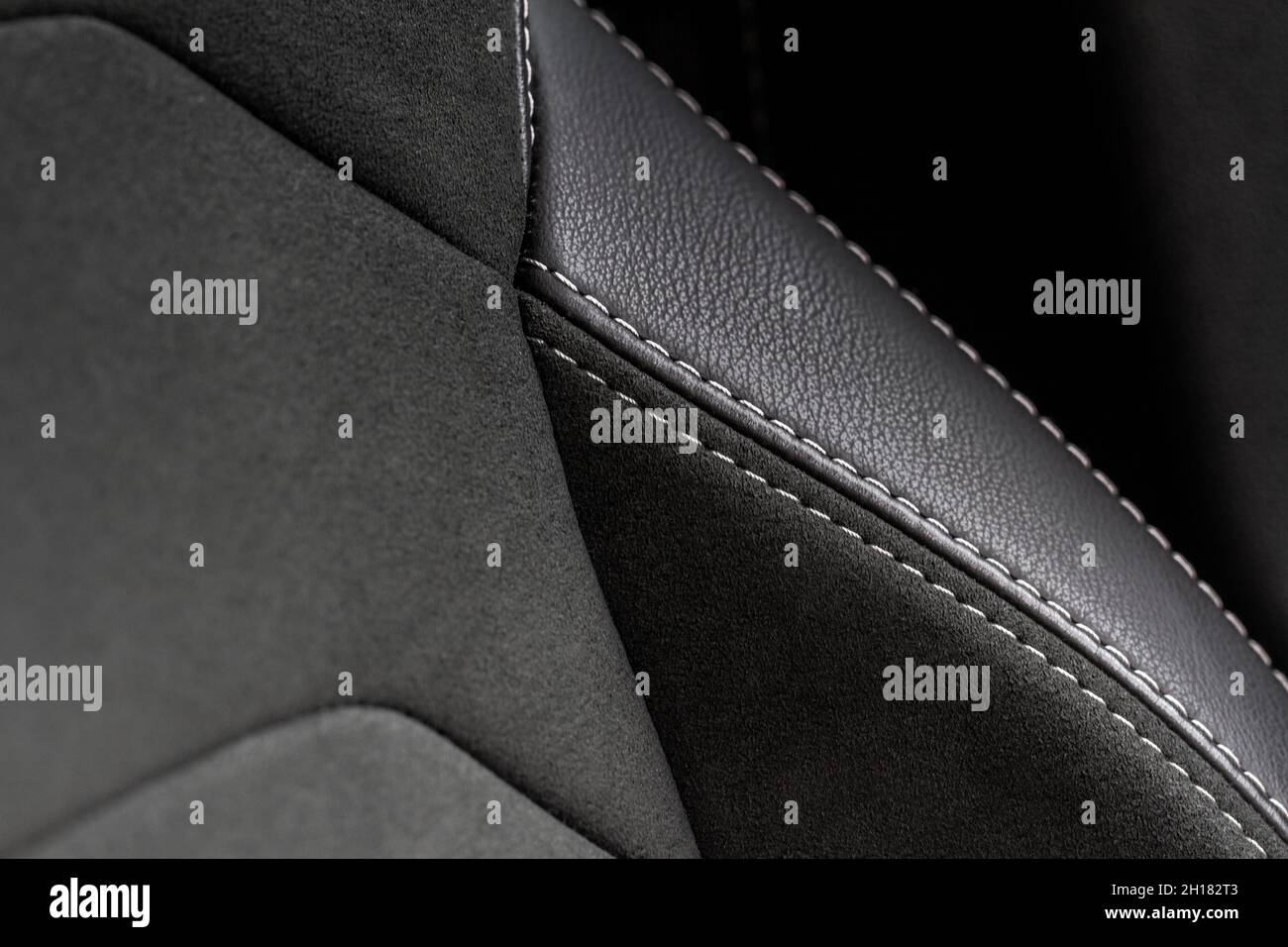 High angle view of modern car fabric seats. Close-up car seat texture ...