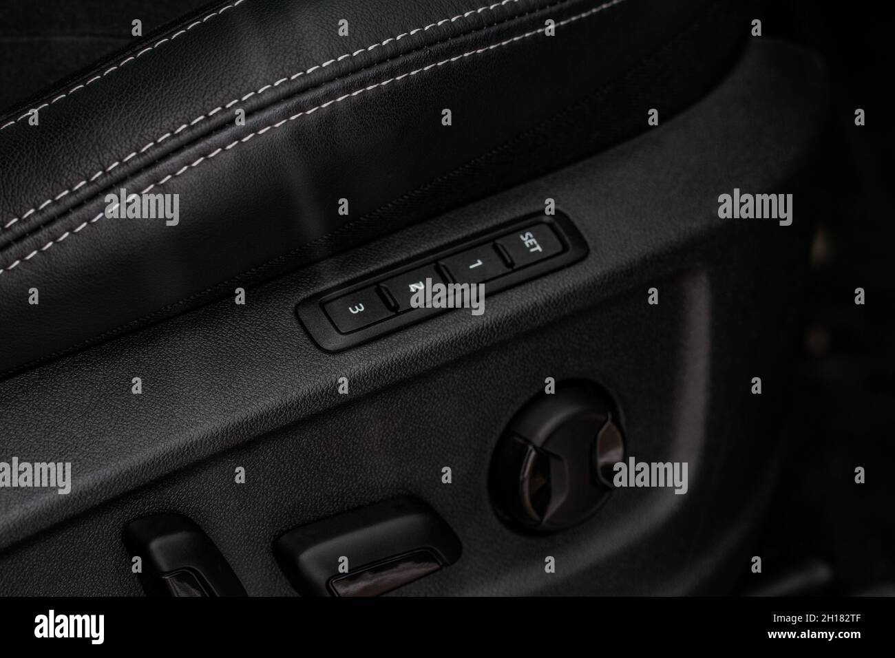 Electric car seat adjustment control panel close up view. Adjustable ...