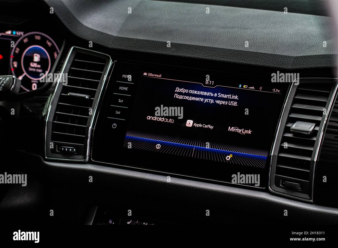 Modern car media display in the interior of the car. Touchscreen ...