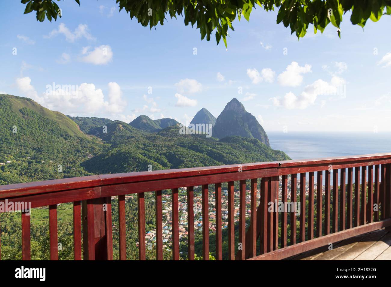 vista of a tropical landscape, the pitons in Soufriere, Saint Lucia ...