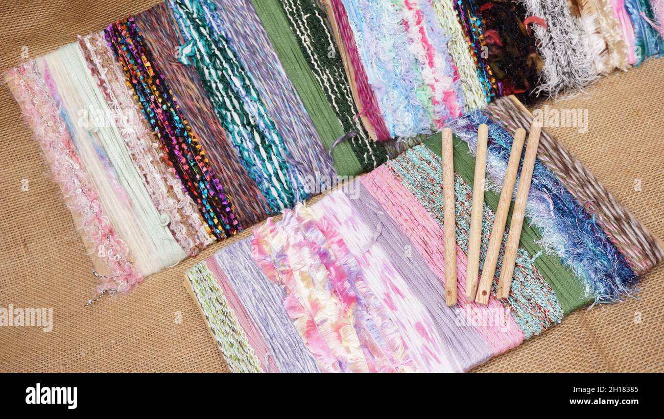 weaving threads hand woven hand made cotton and wools Stock Photo - Alamy