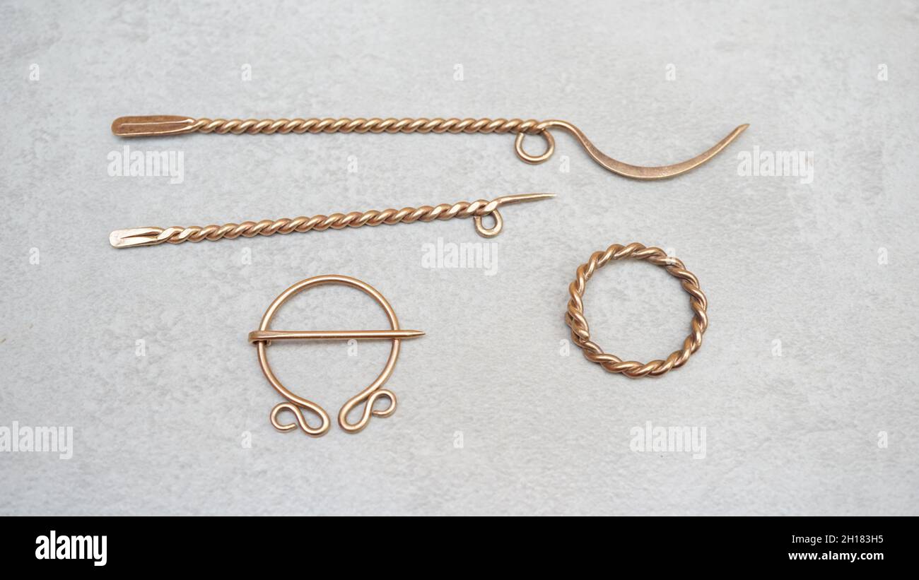 hand made anglo-saxon medieval and viking bronze dress items Stock ...