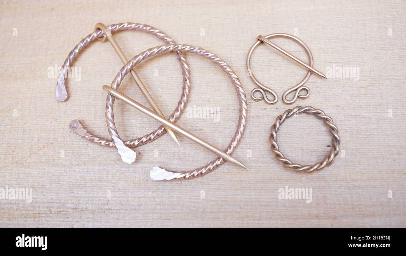hand made anglo-saxon medieval and viking bronze dress items Stock ...