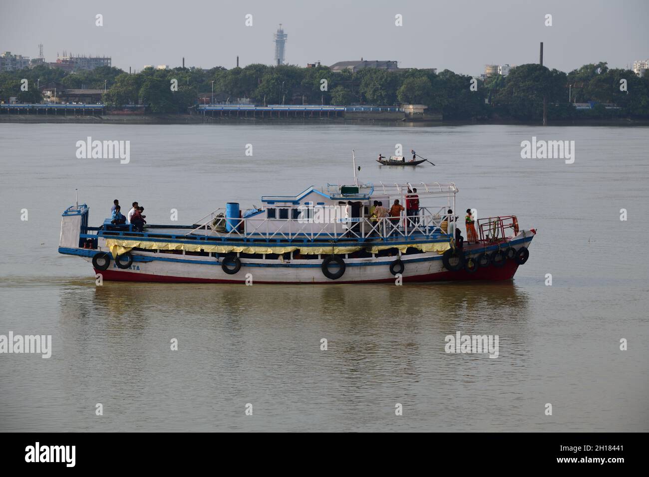 MV Indirasree. A ferry launch floating on the Ganges or river Hooghly ...