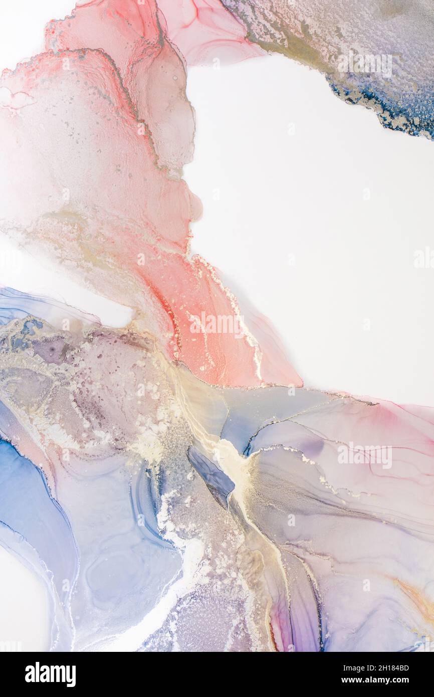 Aabstract fluid art painting in alcohol ink technique, mixture blue ...