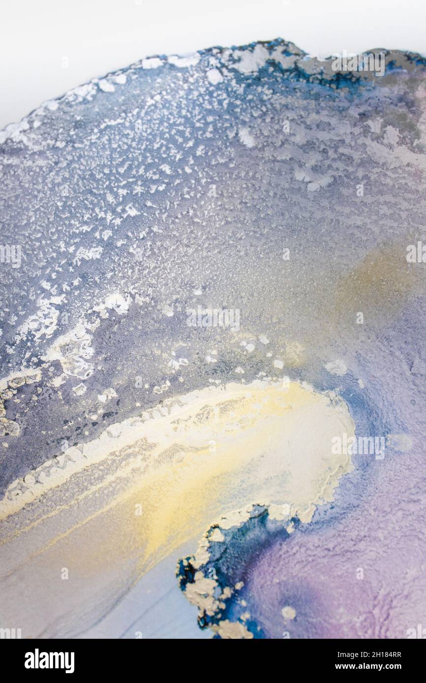 Aabstract fluid art painting in alcohol ink technique, mixture blue ...